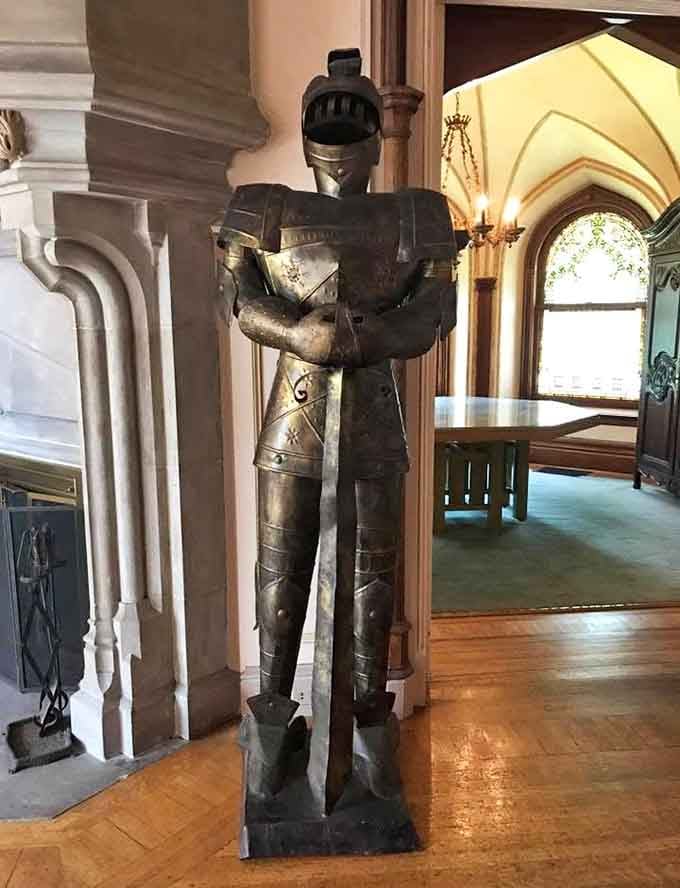 A full suit of armor standing guard inside a New Jersey castle. This is not a sentence you write every day.