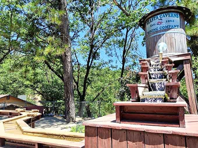 Gem panning at the Shasta Caverns Mining Company station. Because finding treasure is always a good backup plan.