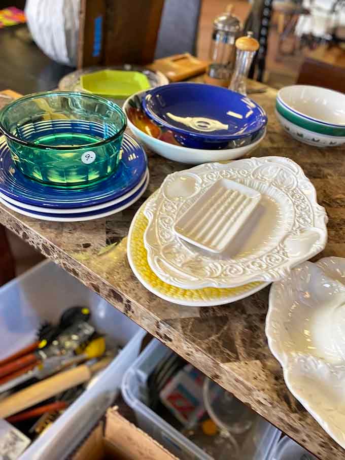 Colorful bowls, ornate plates, and glassware that catches the light just right, your kitchen deserves this kind of character.