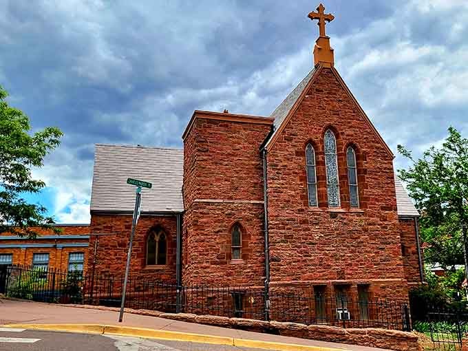 St. Andrew's Episcopal Church stands in rich red sandstone, looking like it grew straight out of the Colorado earth itself.
