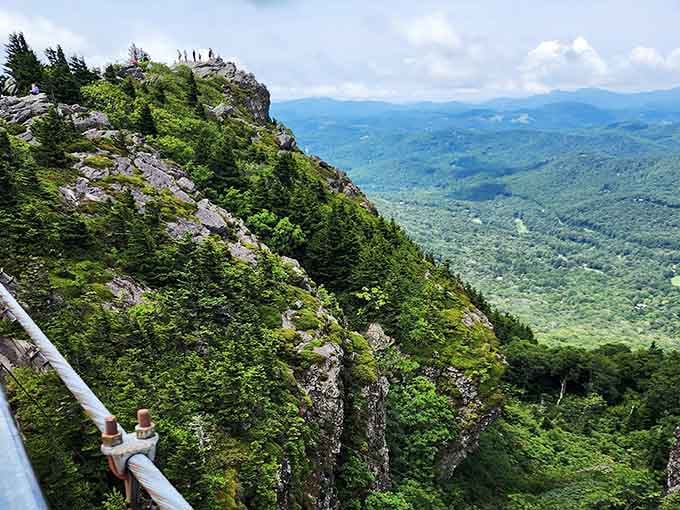 Endless mountain ridges rolling away like frozen ocean waves under that Carolina blue sky perfection.