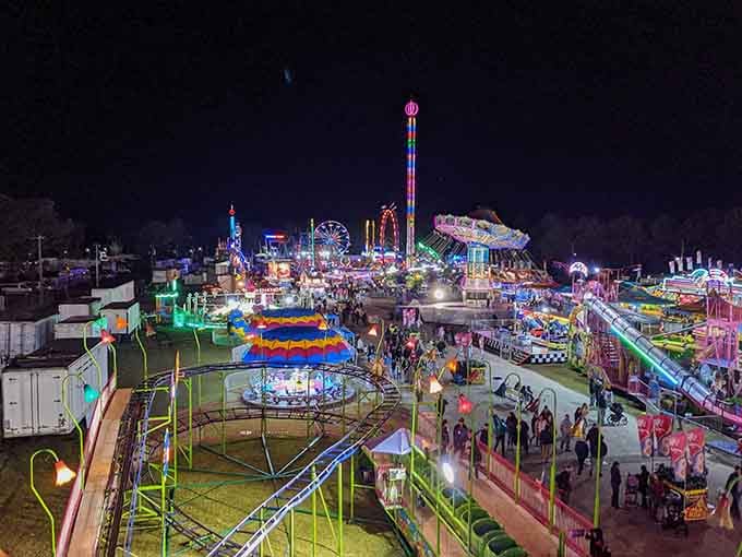 When the lights come on at night, Mobile's Mardi Gras carnival transforms into something that belongs on a postcard.