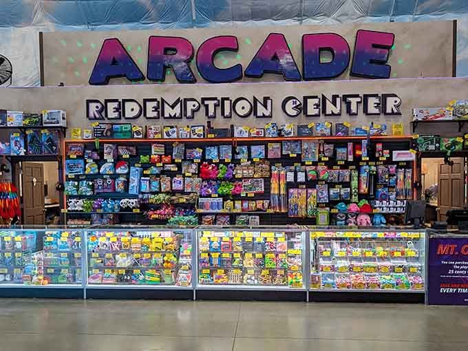 The arcade redemption center, where kids become tiny economists calculating exactly how many tickets equal that giant stuffed animal.