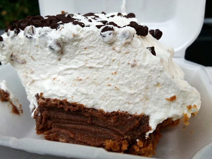 That chocolate cream pie isn't just dessert. It's a full-on emotional experience topped with whipped cream and chocolate chips.