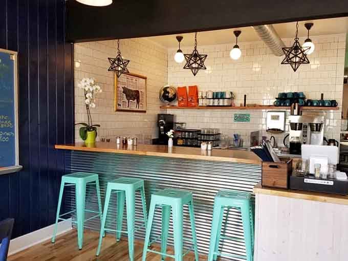 Counter seating with a view means you can watch the breakfast magic happen while you wait patiently.