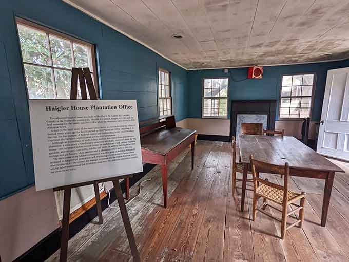 The Haigler House Plantation Office holds difficult history within its blue walls, presented honestly and without flinching.