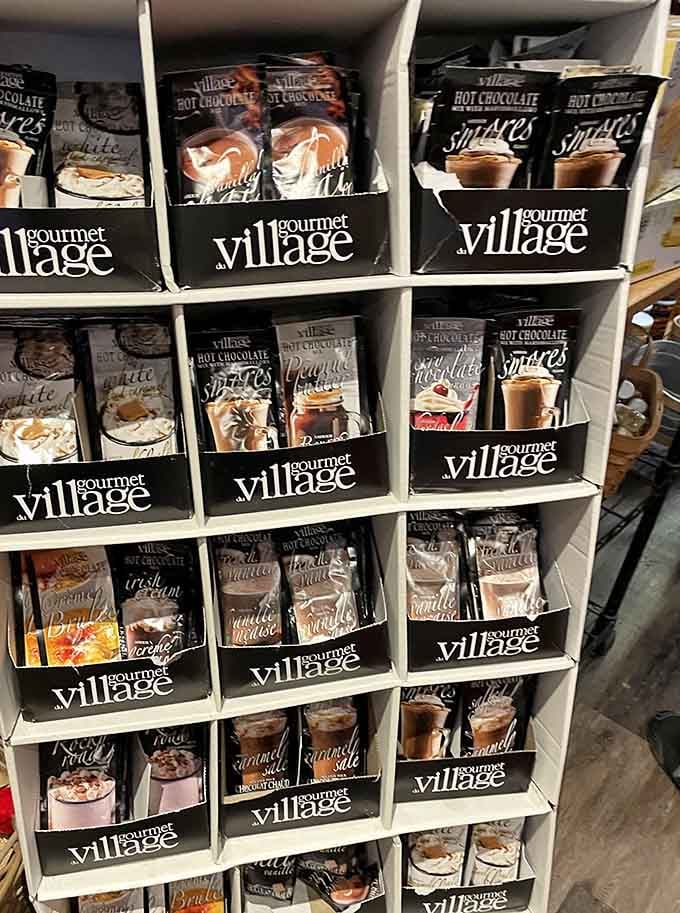 Gourmet Village hot chocolate in flavors like S'mores and Irish Cream. Winter just got considerably better.