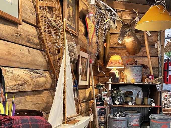 Snowshoes, fishing nets, a sailboat, and a deer mount. Wisconsin's great outdoors, all under one roof.