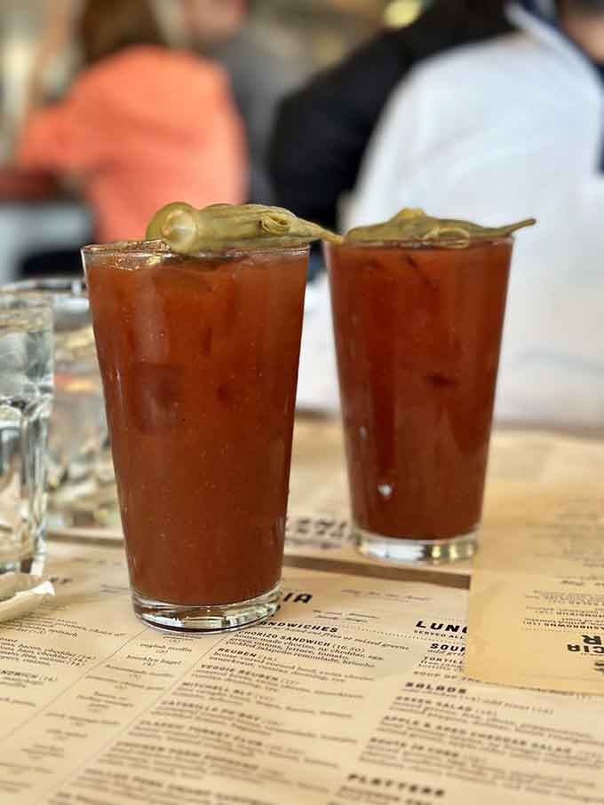 Bloody Marys garnished with pickled peppers mean brunch just got serious and deliciously spicy around here.