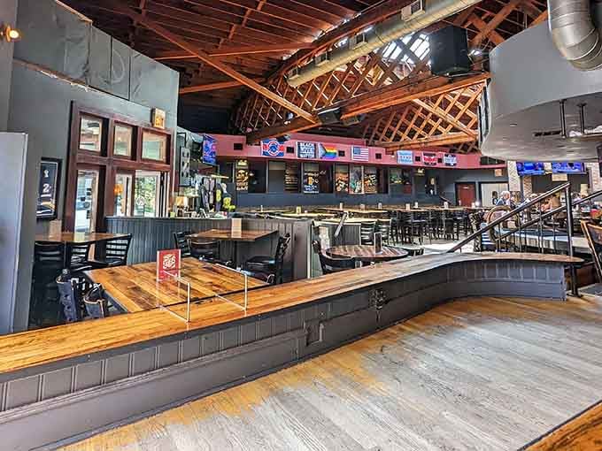 The split-level layout and soaring ceiling give Piece an energy that feels equal parts neighborhood bar and rock venue.