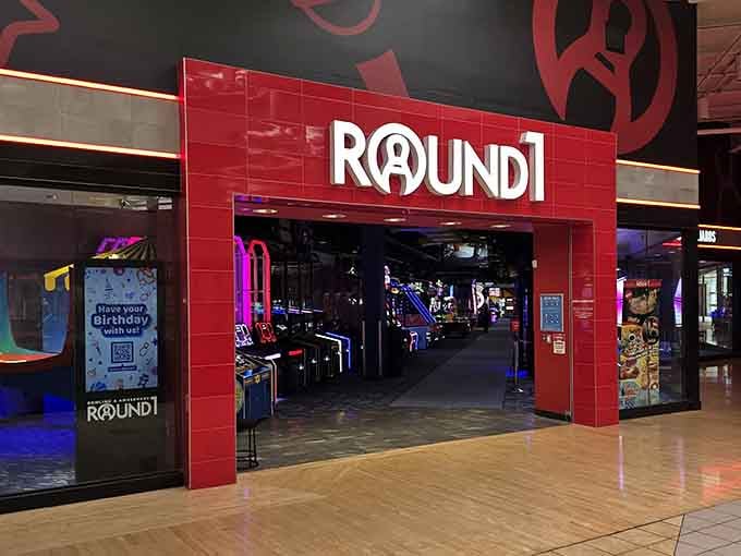 Round1's neon glow promises arcade nostalgia for anyone who remembers when Pac-Man was cutting-edge technology.