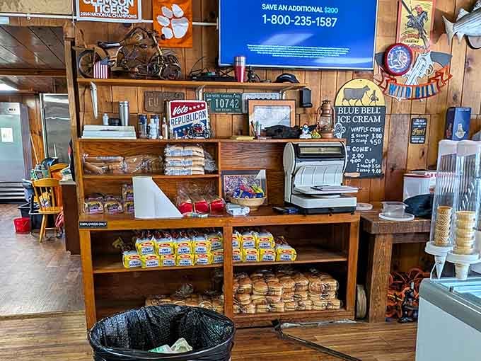 Blue Bell ice cream, local goods, and a cash register that's seen better days. Perfectly charming anyway.