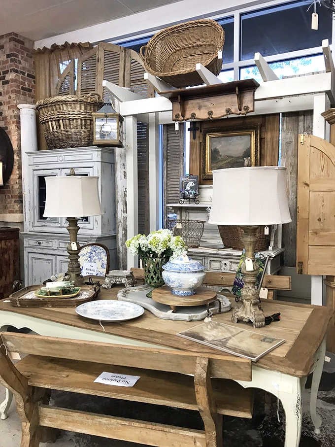 French country tables, paired lamps, and wicker baskets stacked high. Effortlessly elegant and completely shoppable.