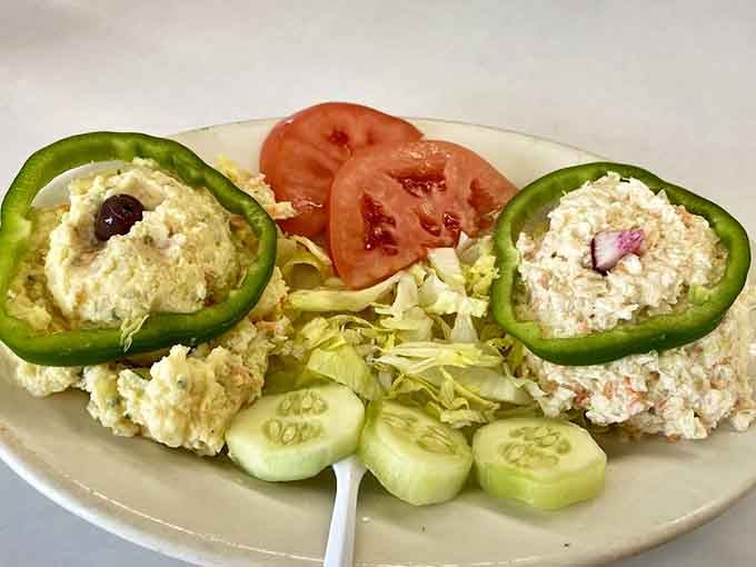 Homemade potato salad and coleslaw served the old-fashioned way, generous, fresh, and completely unpretentious.