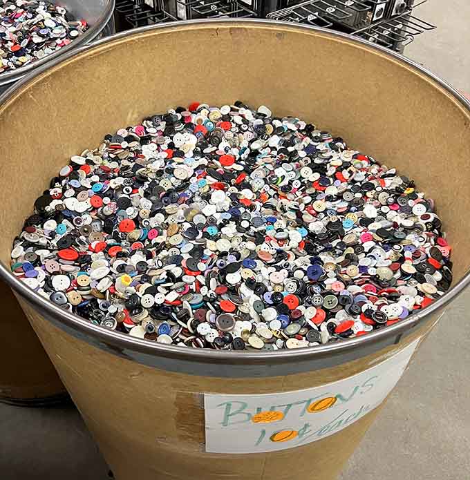 A barrel overflowing with thousands of buttons, the most satisfying treasure hunt you'll have all week.