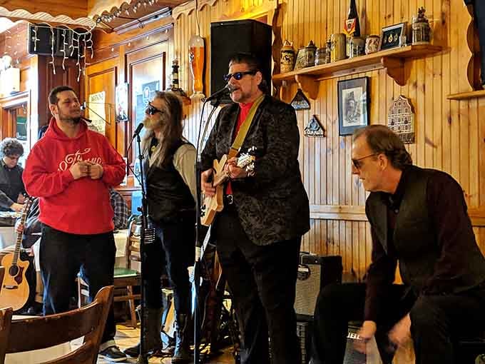 Live music filling a wood-paneled room with good energy. Dinner just became an event worth telling people about.