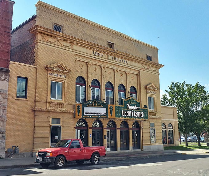 The Liberty Center's classical facade announces that culture and community have always been priorities in this Missouri town.
