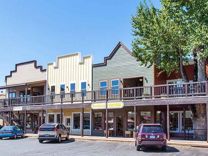 These Western-style commercial facades lined up together look like the opening credits of your favorite feel-good road trip movie.