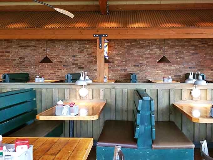 Rustic booths, exposed brick, and corrugated ceilings, this place has character written into every corner.