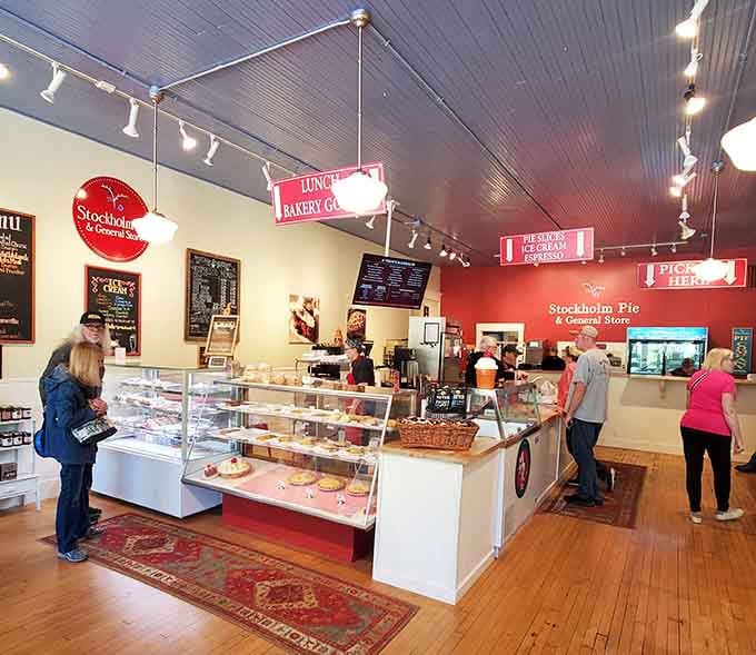 The pie display case draws customers like moths to a delicious, buttery flame they actually want to touch.