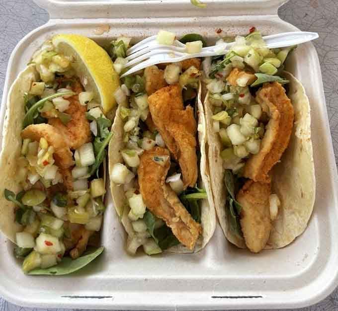 Three crispy fish tacos loaded with fresh salsa and greens prove that Stowe's doesn't do anything halfway.
