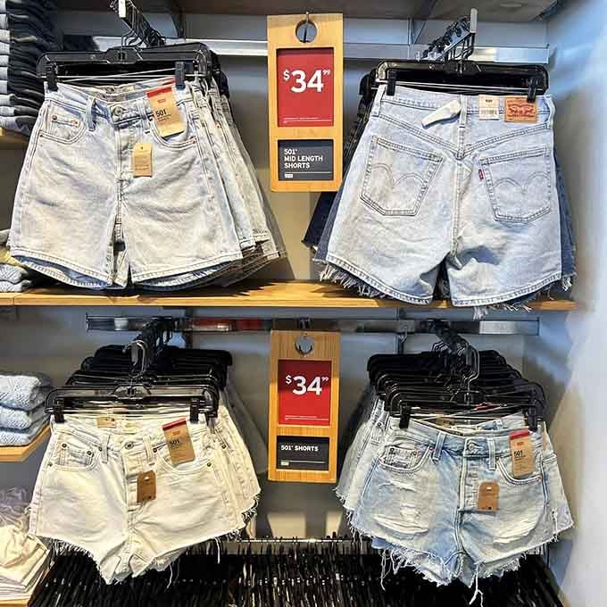Levi's 501 shorts on display, the kind of classic denim that never goes out of style, ever.