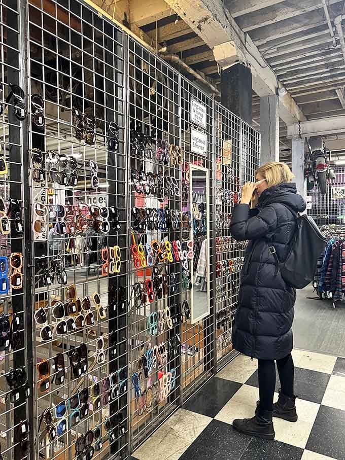 A wall of sunglasses that would make any Hollywood star jealous, all waiting to transform you into someone mysteriously cool.