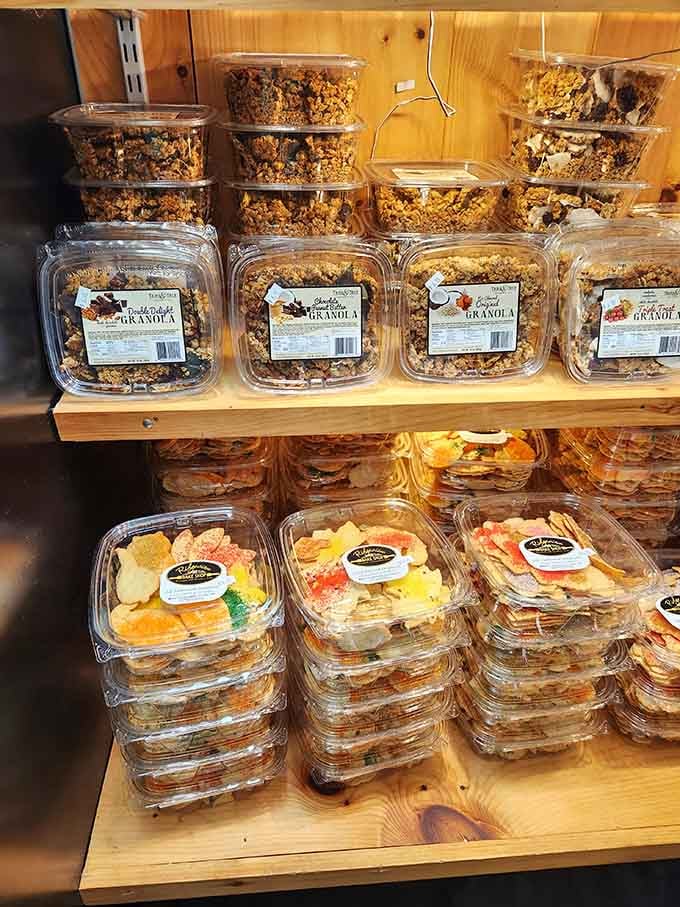 Granola, dried fruit, and specialty snacks stacked high. Smart shopping never looked this delicious or this satisfying.