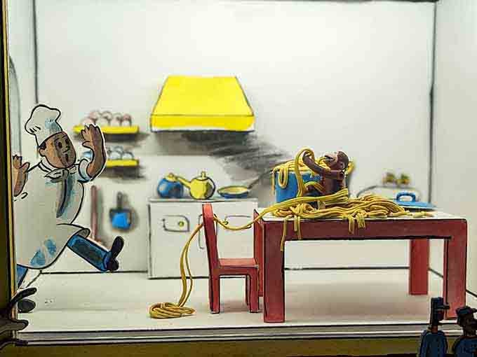 Spaghetti everywhere, a panicked chef, and one very satisfied monkey — Curious George remains an absolute menace and we love him for it.