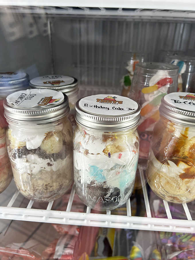 Cake layered in mason jars, sealed with a Tizzy's lid. Dessert that travels well and tastes even better.