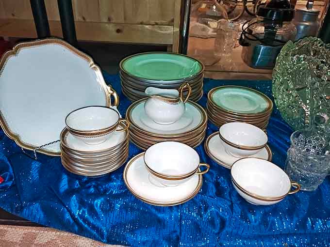 A complete porcelain dinnerware set with gold trim, elegant enough to make every Tuesday feel like a special occasion.