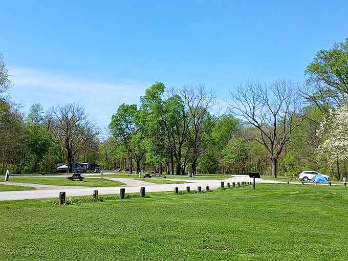 Fresh spring green fills the Turkey Run campground, practically begging you to pitch a tent and stay awhile.
