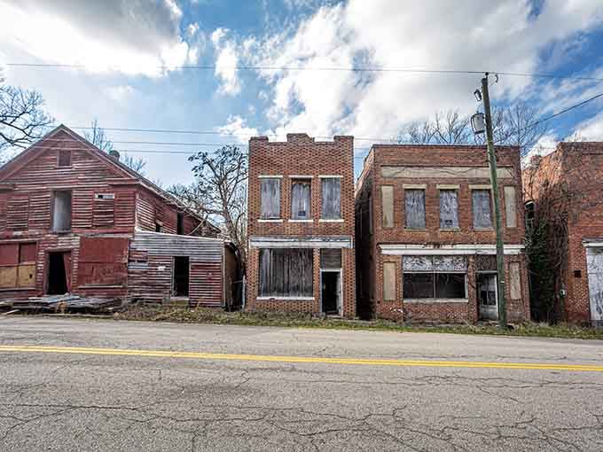 A lineup of architectural survivors, each building representing someone's investment, someone's hope, someone's livelihood that eventually faded away.