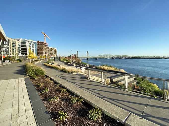 Crisp autumn light, the Interstate Bridge, and a promenade that rewards anyone willing to take a morning walk.