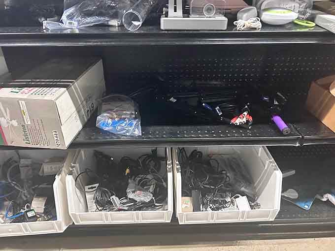 Electronics and cables organized neatly, because even the tech section gets respect in this well-run operation here.
