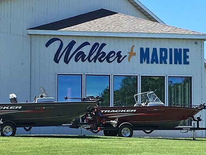 Walker Marine keeps the boats ready because Leech Lake adventures require proper equipment and optimistic weather forecasts.