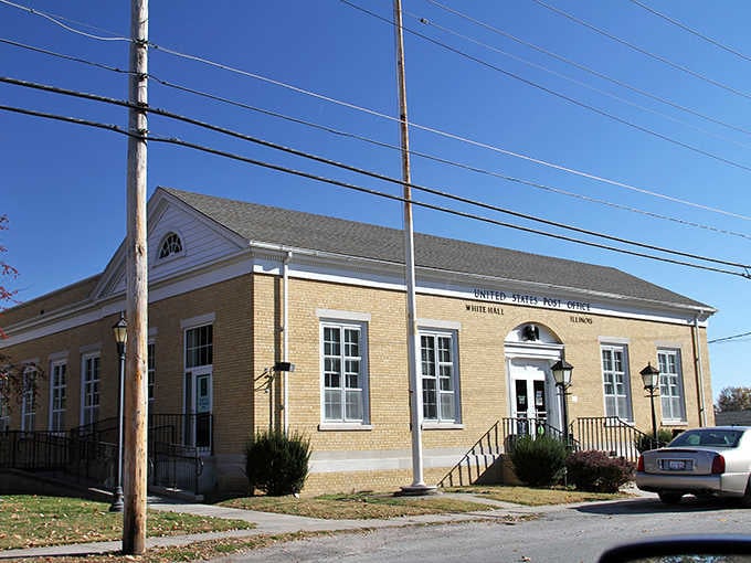 White Hall's post office has the kind of dignified, no-nonsense charm that makes you want to write an actual letter.