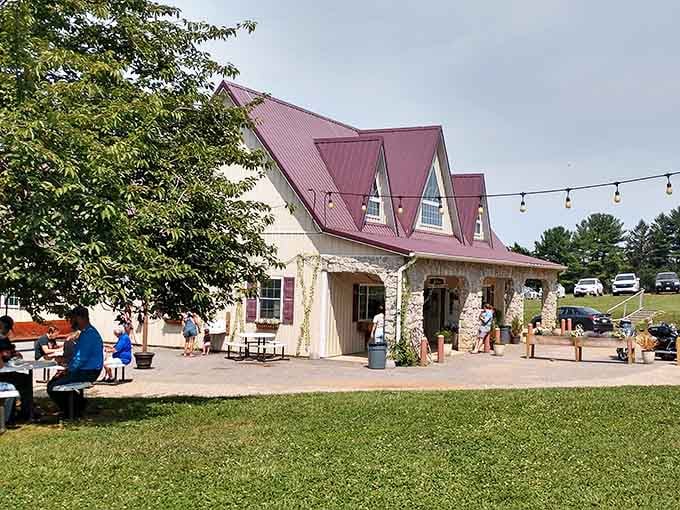 String lights stretching across the sky above Prigel's stone and siding building give this Glen Arm creamery a genuinely magical summer feel.