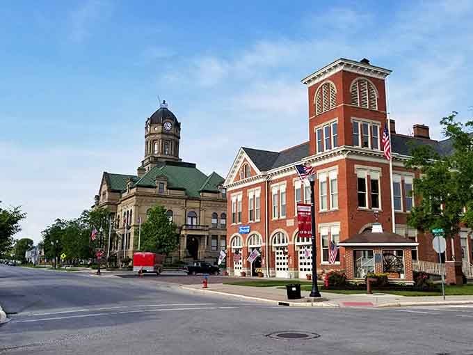 Flags flying and clock tower gleaming, Wapakoneta's civic buildings stand together like old friends who've seen everything and still show up dressed their best.