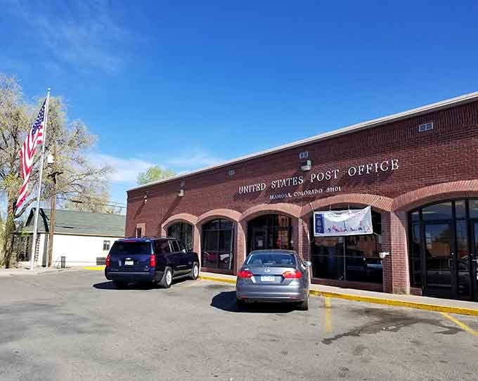 The Alamosa Post Office's classic brick arches and waving flag make even mailing a package feel oddly patriotic and satisfying.