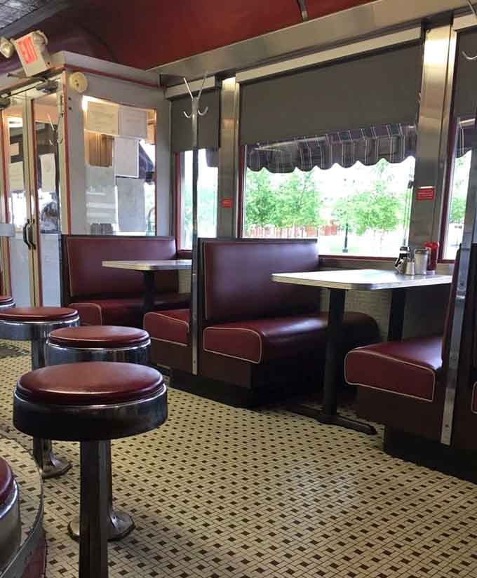 Deep burgundy booths, mosaic tile floors, and windows looking out onto Glassboro, this is what a diner is supposed to feel like.