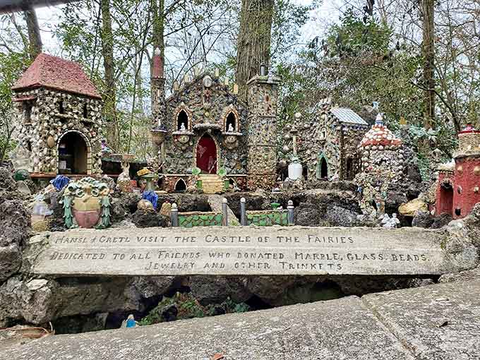 Hansel and Gretel visit the Castle of the Fairies, dedicated to everyone who donated marbles, glass, beads, and trinkets. Charming doesn't cover it.