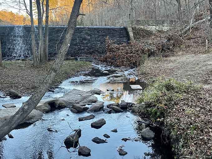 This peaceful stream flows through the park, oblivious to battles and volcanoes, just doing its timeless water thing.