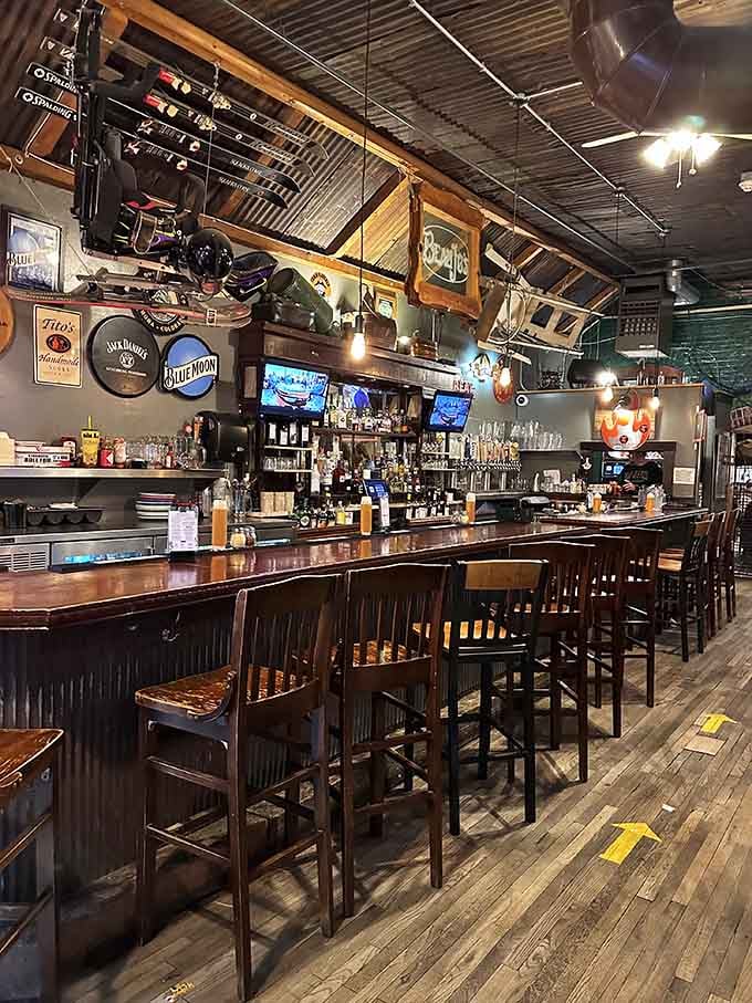 A proper bar with a long wooden counter, cold taps, and enough character to fill a Western novel.