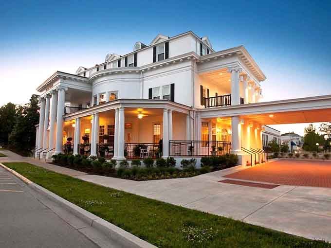 Southern elegance glows at twilight, promising spoonbread and hospitality that's been perfected over generations of service.