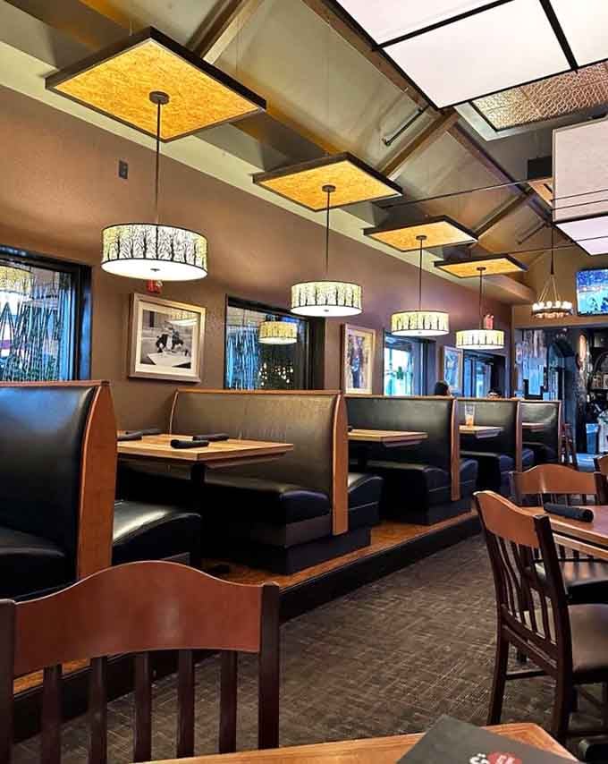 Deep leather booths, warm lighting, and framed artwork on the walls, settling in here feels like the right call every single time.