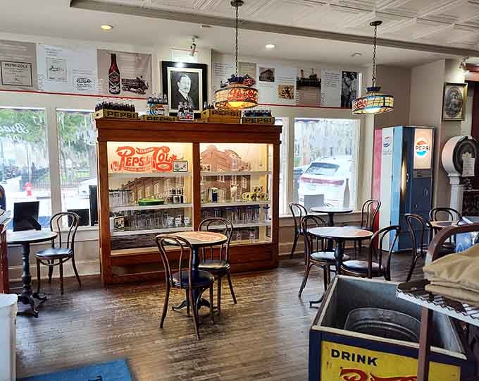 Bentwood chairs, round café tables, and vintage Pepsi coolers scattered around like props from a very delicious time machine.