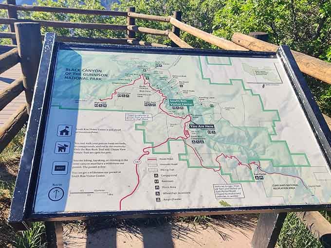 The park map shows you exactly where to go, though every overlook delivers its own jaw-dropping moment.