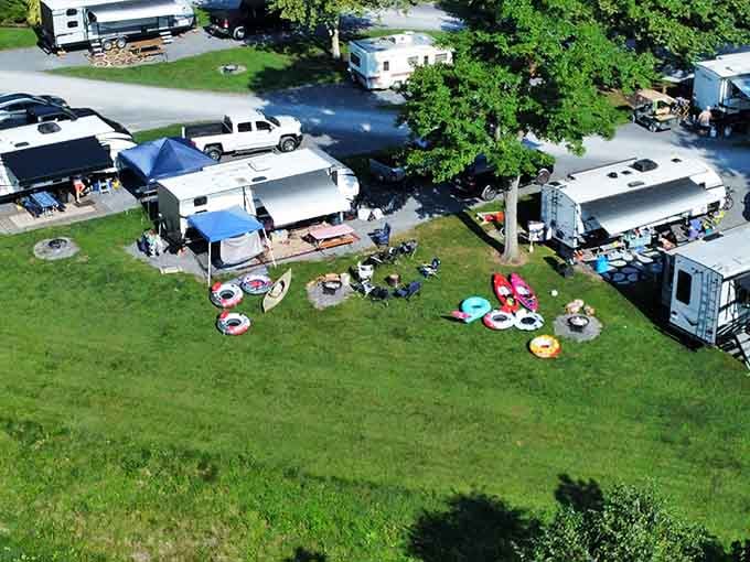 Aerial views reveal just how much space and greenery surrounds each site at this sprawling campground paradise.