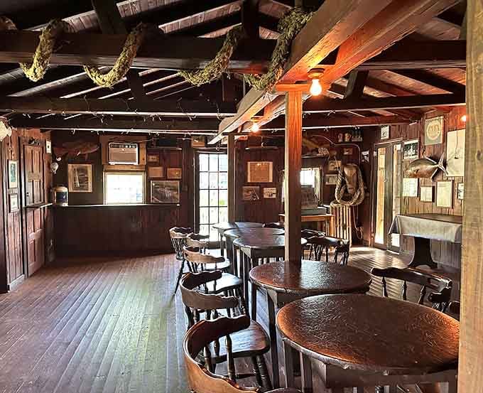 Thick rope draped across the rafters, old photographs on every wall, this room has more personality than most people do.
